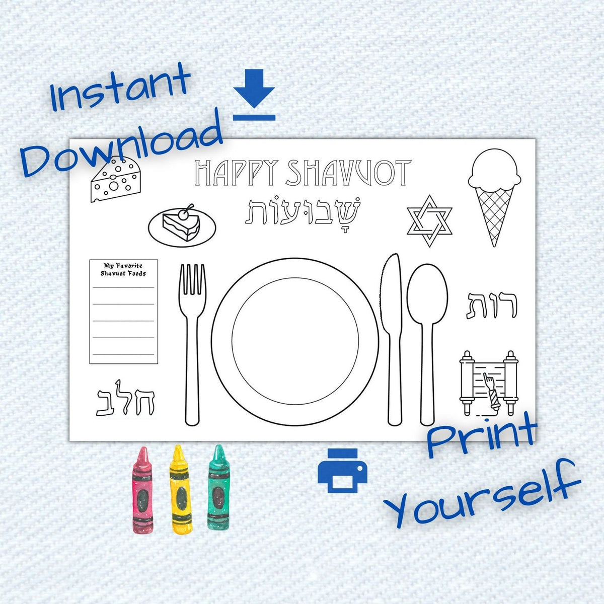 Shavuot placemat for coloring, digital download and print as an activi ...