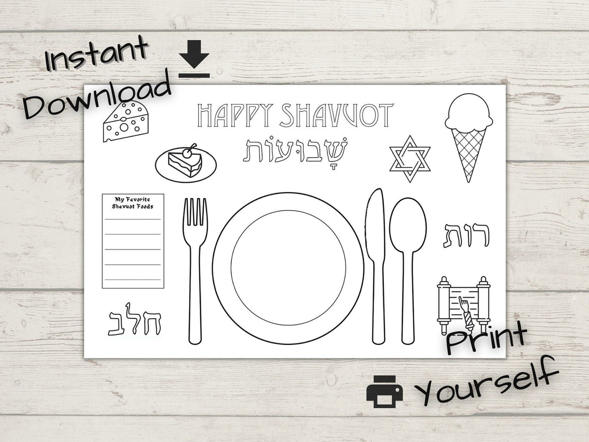 Shavuot placemat for coloring, digital download and print as an activi ...